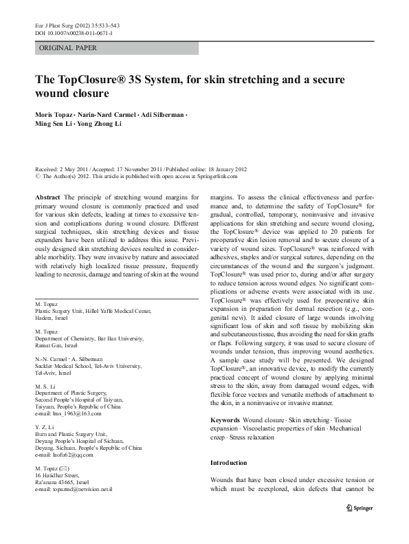 (PDF) The TopClosure® 3S System, for skin stretching and a secure wound ...