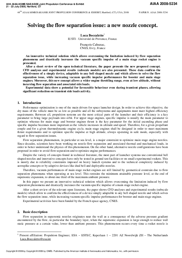 (PDF) Solving the Flow Separation Issue: a New Nozzle Concept