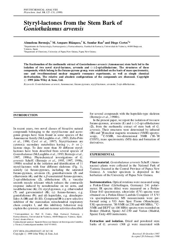 (PDF) Styryl‐lactones from the stem bark of Goniothalamus arvensis