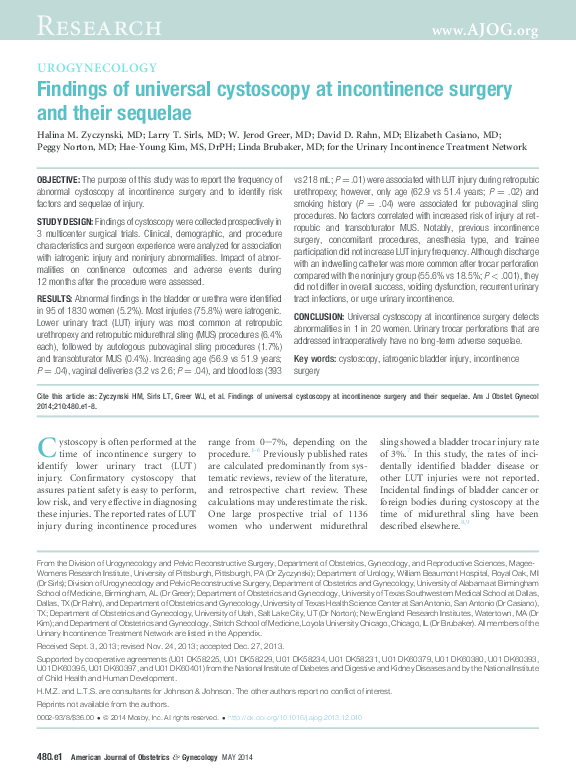 (PDF) Findings of universal cystoscopy at incontinence surgery and ...
