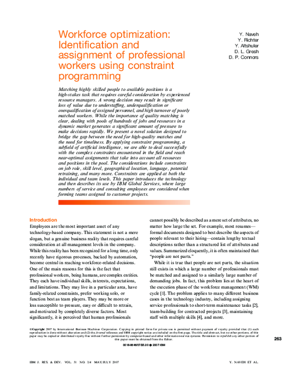 Pdf Workforce Optimization Identification And Assignment Of Professional Workers Using