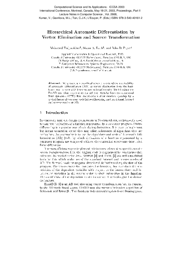 (PDF) Hierarchical Automatic Differentiation by Vertex Elimination and Source Transformation ...