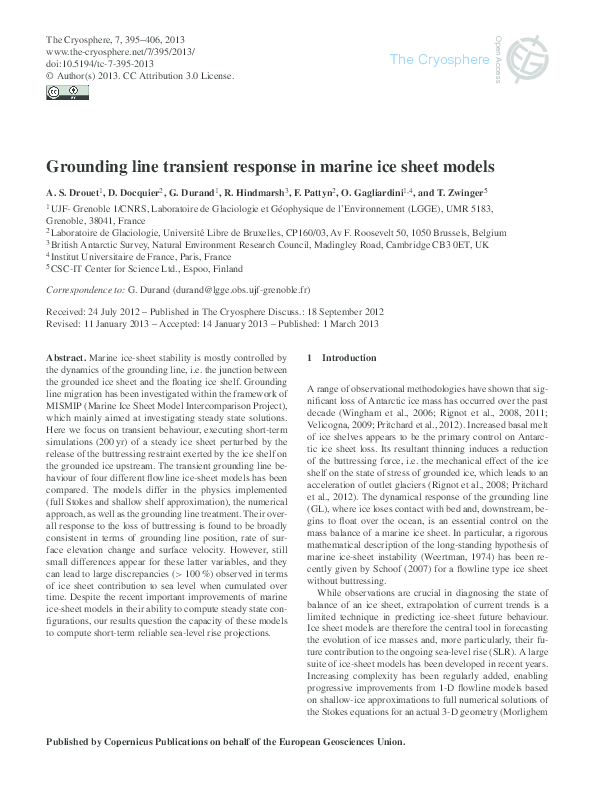 (PDF) Grounding line transient response in marine ice sheet models