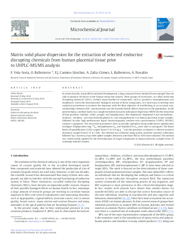 (PDF) Matrix solid phase dispersion for the extraction of selected endocrine disrupting ...