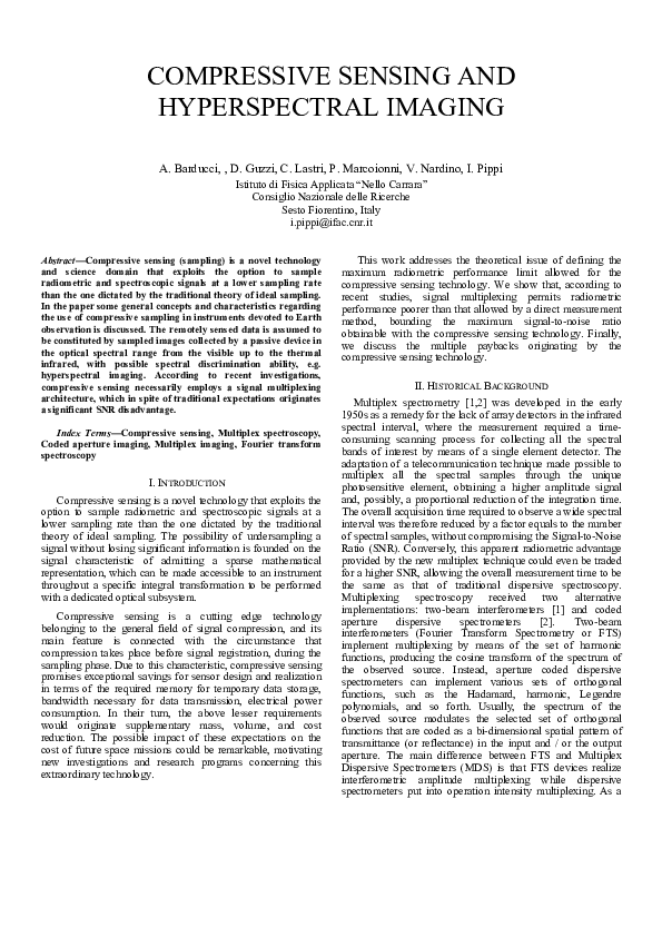 (PDF) Compressive sensing and hyperspectral imaging