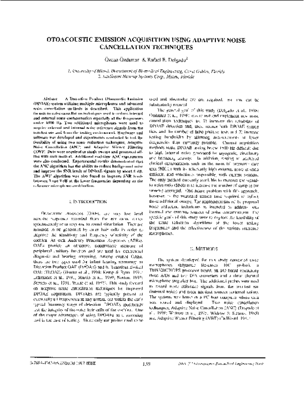 (PDF) Otoacoustic emission acquisition using adaptive noise cancellation techniques