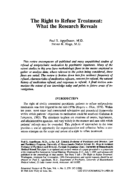 (PDF) The right to refuse treatment: What the research reveals