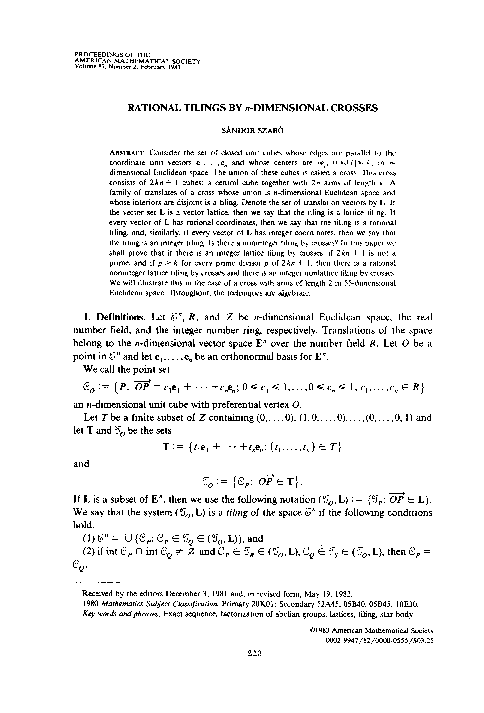 (PDF) Rational lattice tilings of n-dimensional Euclidean space by crosses