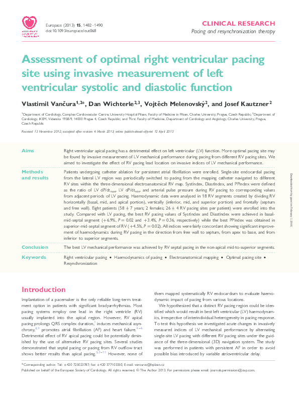(PDF) Hemodynamic Benefits of Right Ventricular Outflow Tract Pacing ...
