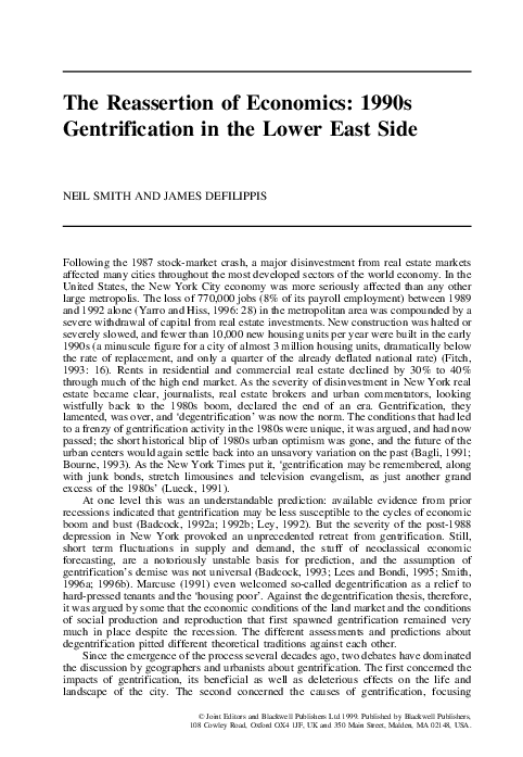 (PDF) The Reassertion of Economics: 1990s Gentrification in the Lower ...