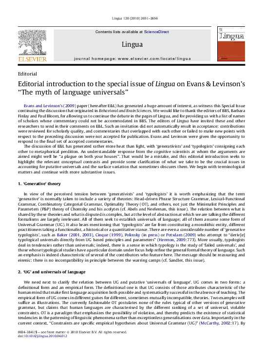 (PDF) Editorial introduction to the special issue of Lingua on Evans ...