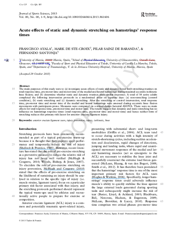 (PDF) Acute effects of static and dynamic stretching on balance, agility, reaction time and ...