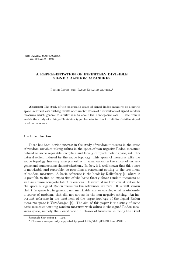 Pdf A Representation Of Infinitely Divisible Signed Random Measures