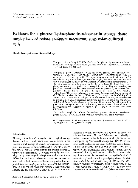 (PDF) Evidence for a glucose 1-phosphate translocator in storage tissue ...