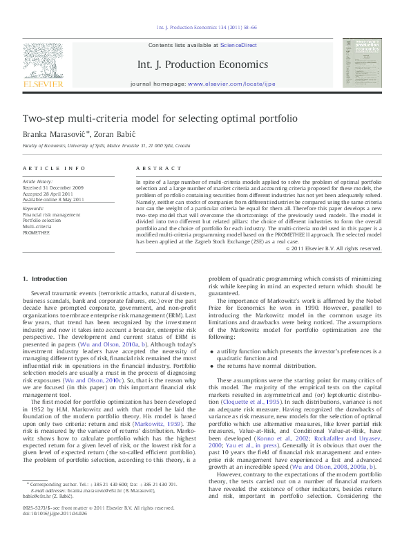 (PDF) Two-step multi-criteria model for selecting optimal portfolio