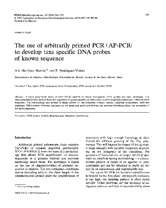 (PDF) The use of arbitrarily primed PCR (AP-PCR) to develop taxa ...