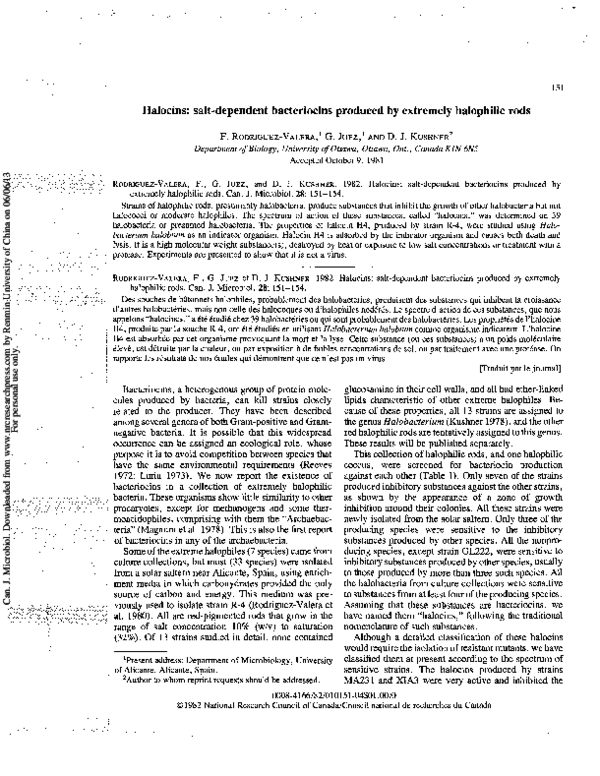 (PDF) Halocins: salt-dependent bacteriocins produced by extremely ...