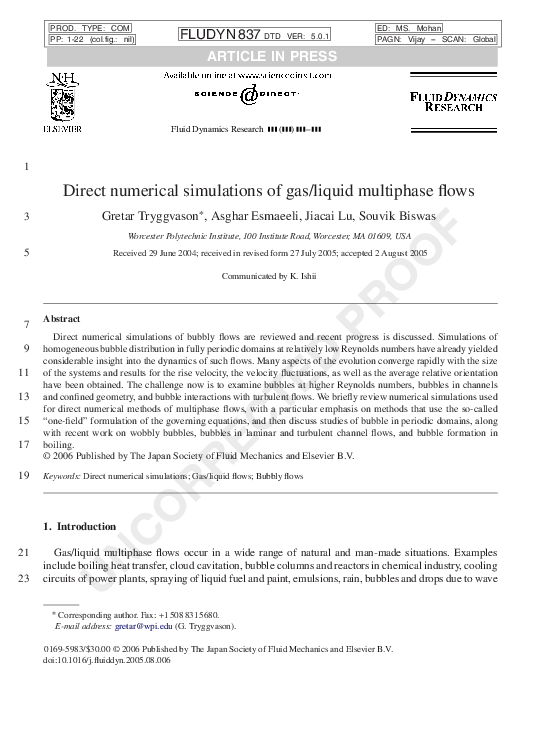 (PDF) Direct numerical simulations of gas/liquid multiphase flows