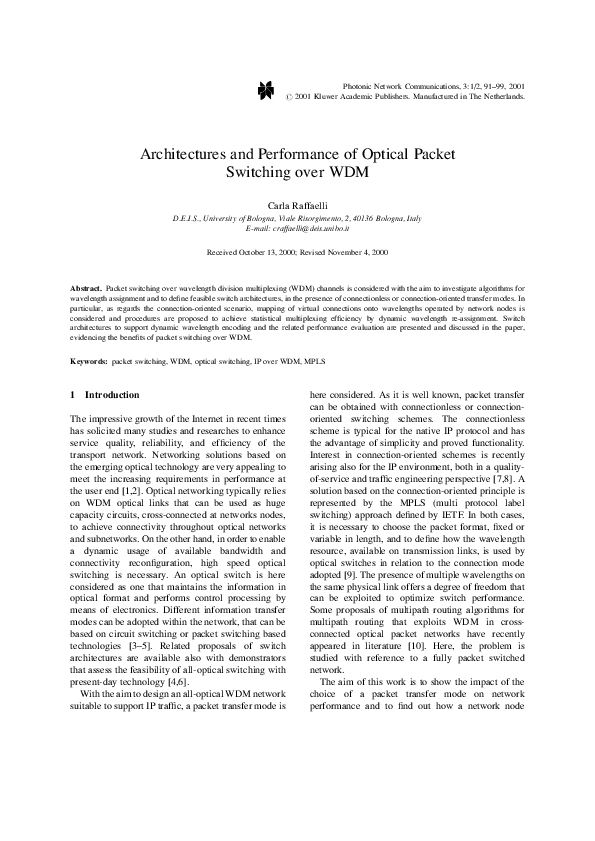 (PDF) Architectures and performance of optical packet switching nodes
