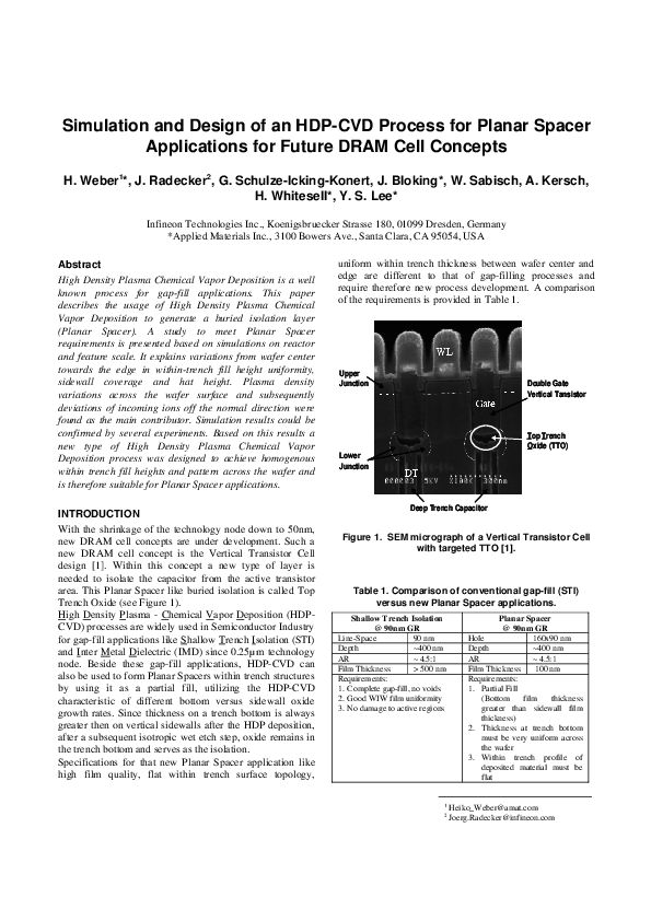 (PDF) HDP Planar Simulation and Design of an HDP-CVD Process for