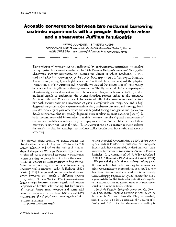 (PDF) Acoustic convergence between two nocturnal burrowing seabirds ...