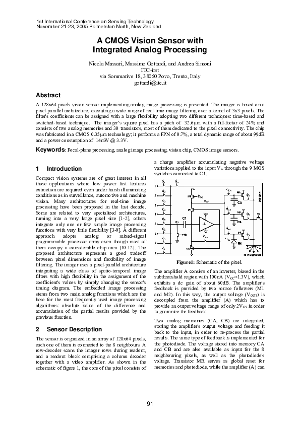 (PDF) A CMOS Vision Sensor with Integrated Analog Processing