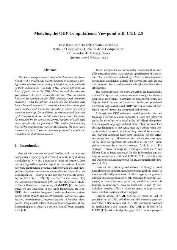(PDF) Modeling the ODP Computational Viewpoint with UML 2.0