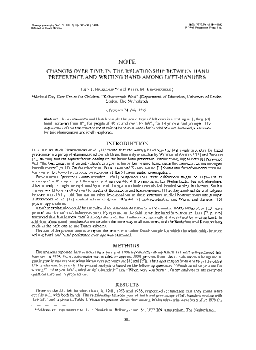 (PDF) Changes over time in the relationship between hand preference and ...