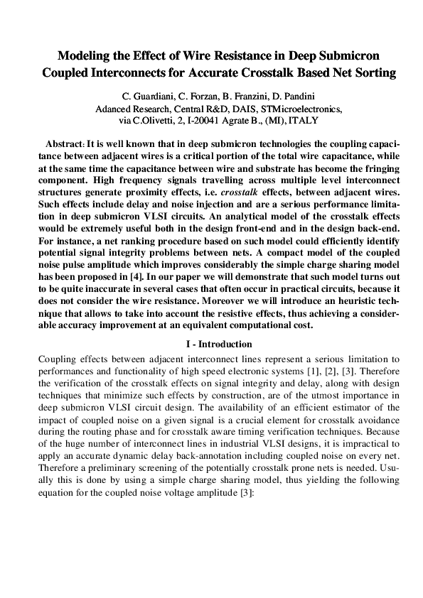 Pdf Modeling The Effect Of Wire Resistance In Deep Submicron Coupled