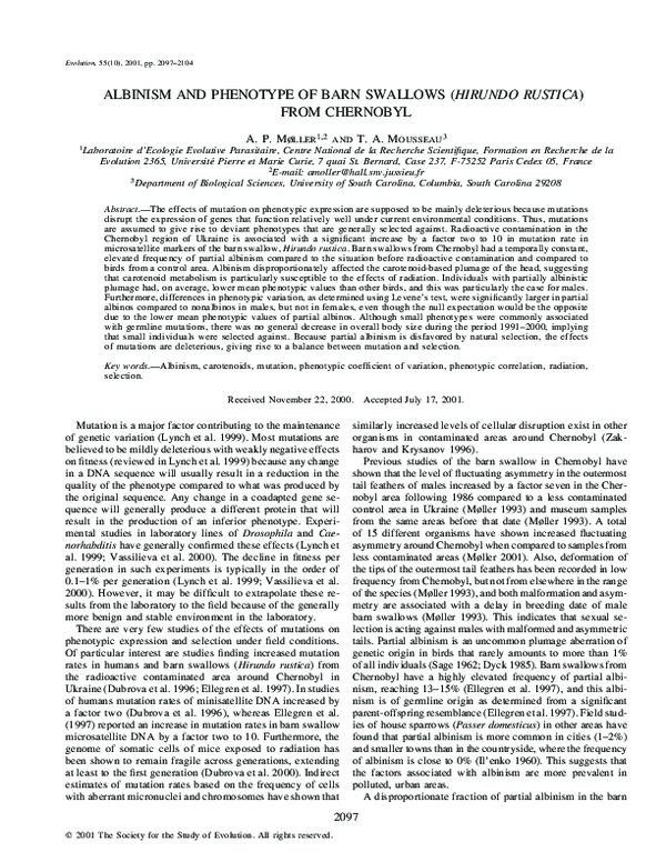 (PDF) ALBINISM AND PHENOTYPE OF BARN SWALLOWS (HIRUNDO RUSTICA) FROM ...