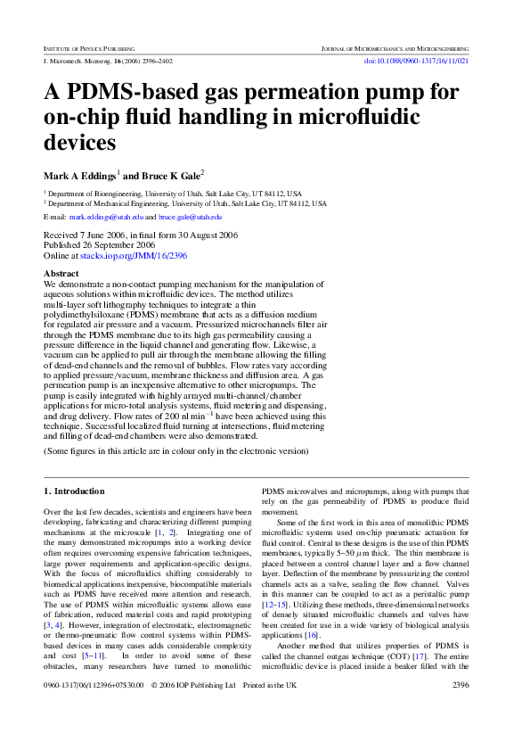 (PDF) A PDMS-based gas permeation pump for on-chip fluid handling in ...