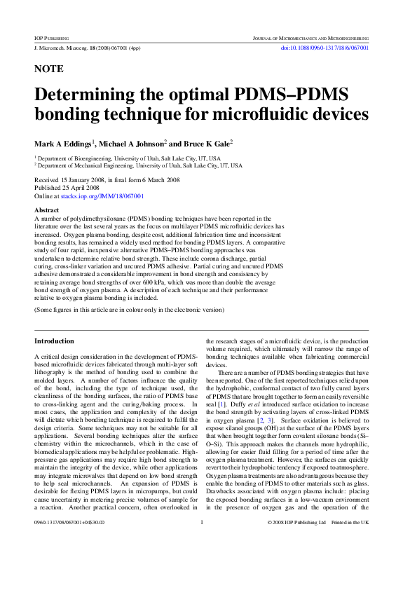 (PDF) Determining the optimal PDMS–PDMS bonding technique for ...