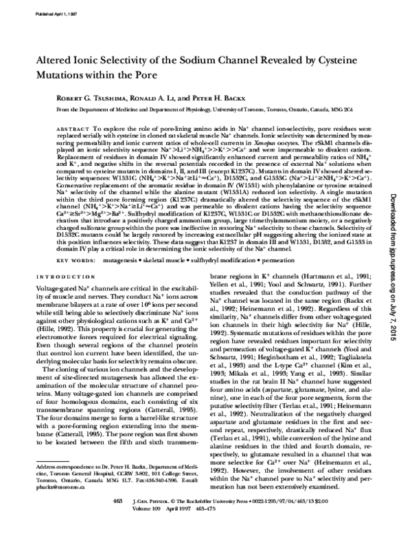 (PDF) Altered Ionic Selectivity of the Sodium Channel Revealed by ...