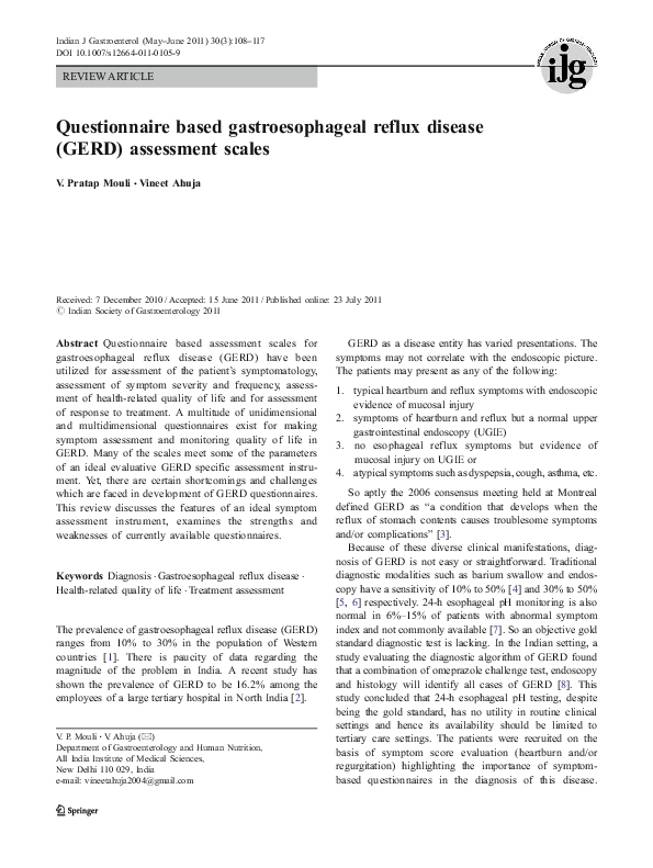 (PDF) Questionnaire based gastroesophageal reflux disease (GERD ...