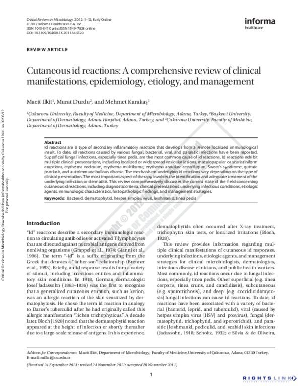 (PDF) Cutaneous id reactions: A comprehensive review of clinical ...