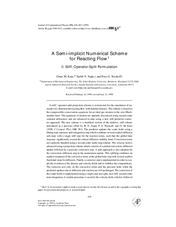 (PDF) A Semi-implicit Numerical Scheme for Reacting Flow
