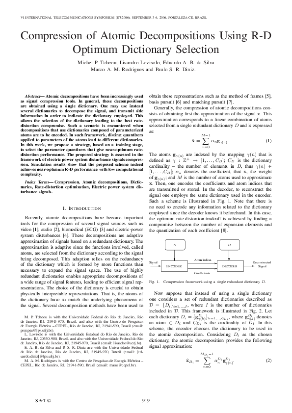 (PDF) Compression of atomic decompositions using RD optimum dictionary ...