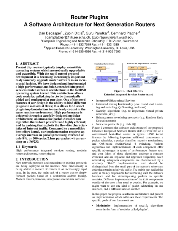 Router plugins: a software architecture for next generation routers