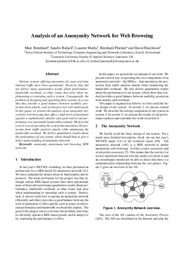 (PDF) Analysis of an anonymity network for web browsing