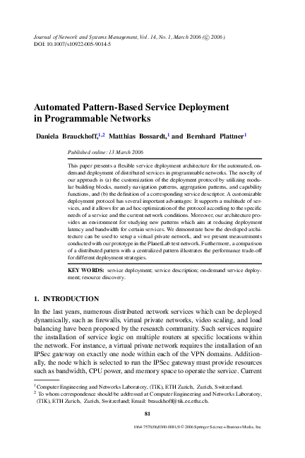(PDF) Automated Pattern-Based Service Deployment in Programmable Networks | Bernhard Plattner ...