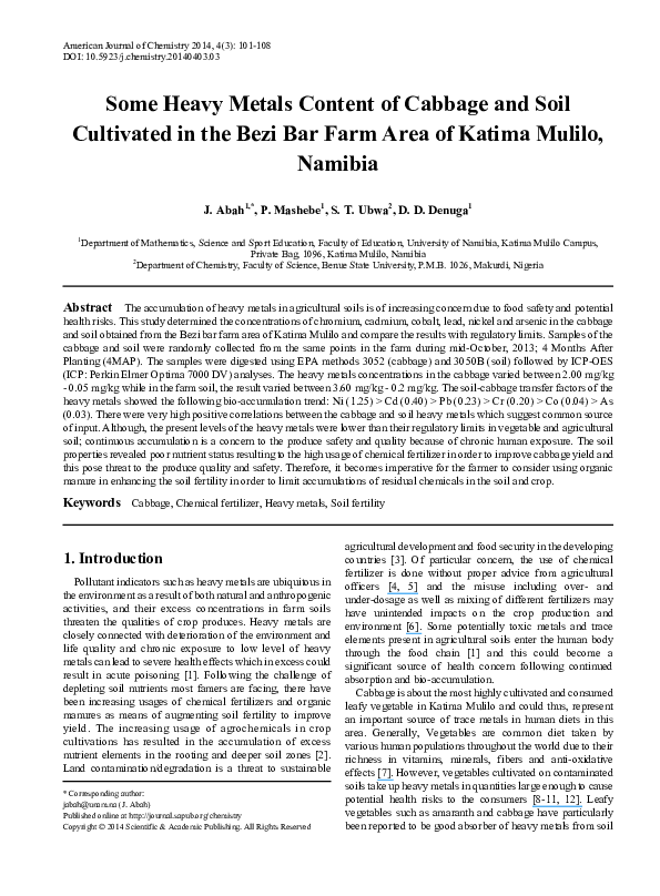 (PDF) Some Heavy Metals Content of Cabbage and Soil Cultivated in the ...