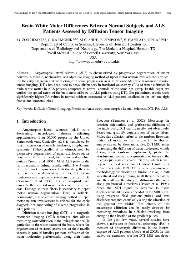 (PDF) Brain white mater differences between normal subjects and ALS patients assessed by ...