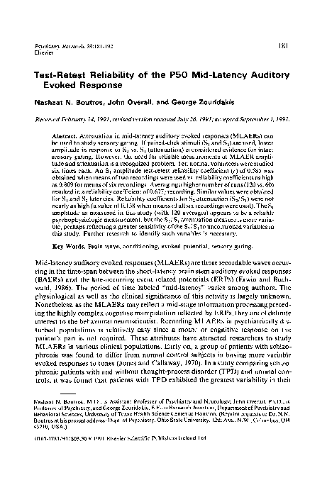 (PDF) Test-retest reliability of the P50 mid-latency auditory evoked ...