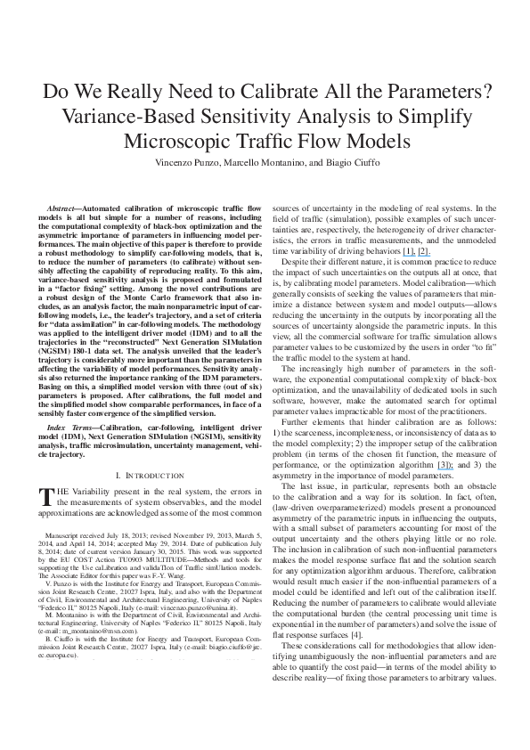 (PDF) Do We Really Need to Calibrate All the Parameters? Variance-Based Sensitivity Analysis to ...