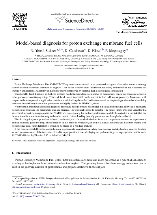 (PDF) Model-based diagnosis for proton exchange membrane fuel cells