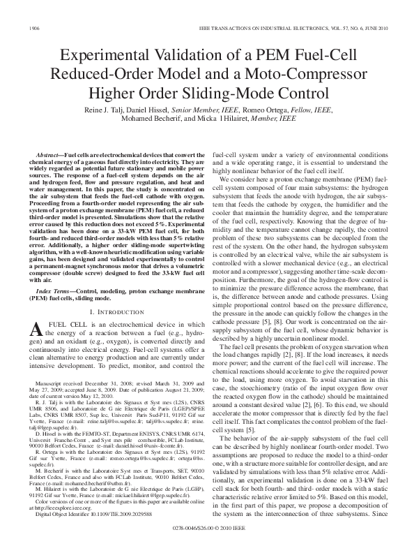 (PDF) Experimental Validation of a PEM Fuel-Cell Reduced-Order Model and a Moto-Compressor ...