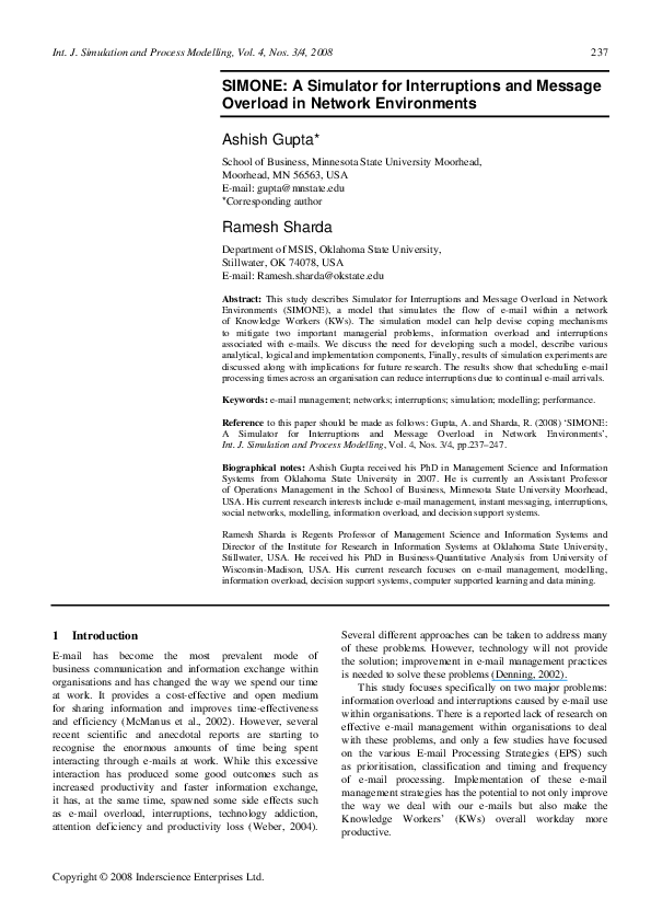 (PDF) SIMONE: A Simulator for Interruptions and Message Overload in ...