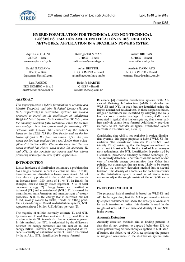 (PDF) HYBRID FORMULATION FOR TECHNICAL AND NON-TECHNICAL LOSSES ESTIMATION AND IDENTIFICATION IN ...