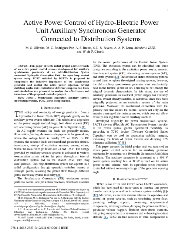 (PDF) Active power control of hydro-electric power unit auxiliary ...