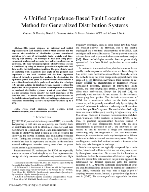 (PDF) A unified impedance-based fault location method for generalized distribution systems